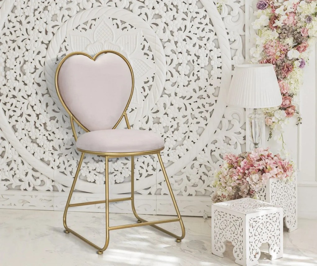 Designová jídelní židle Heart světle růžová/zlatá