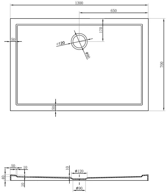 Mexen Flow, obdélníková sprchová vanička slim 130 x 70 cm, černá matná, 46R707013
