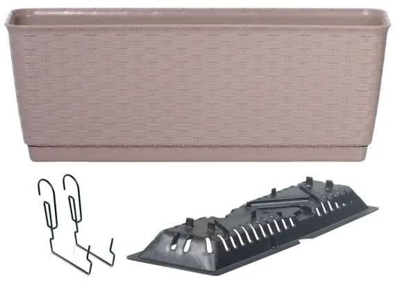 PROSPERPLAST Závěsný truhlík s háky - RATOLLA CASE PW Rozměr: 49,2x17,2 cm, Barva: mocca
