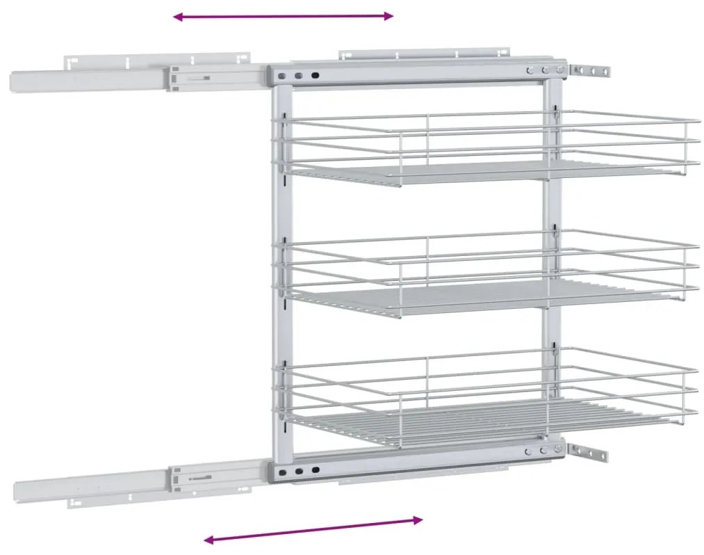vidaXL Marketos 3patrový výsuvný kuchyňský drátěný koš stříbrný 47 x 35 x 56 cm