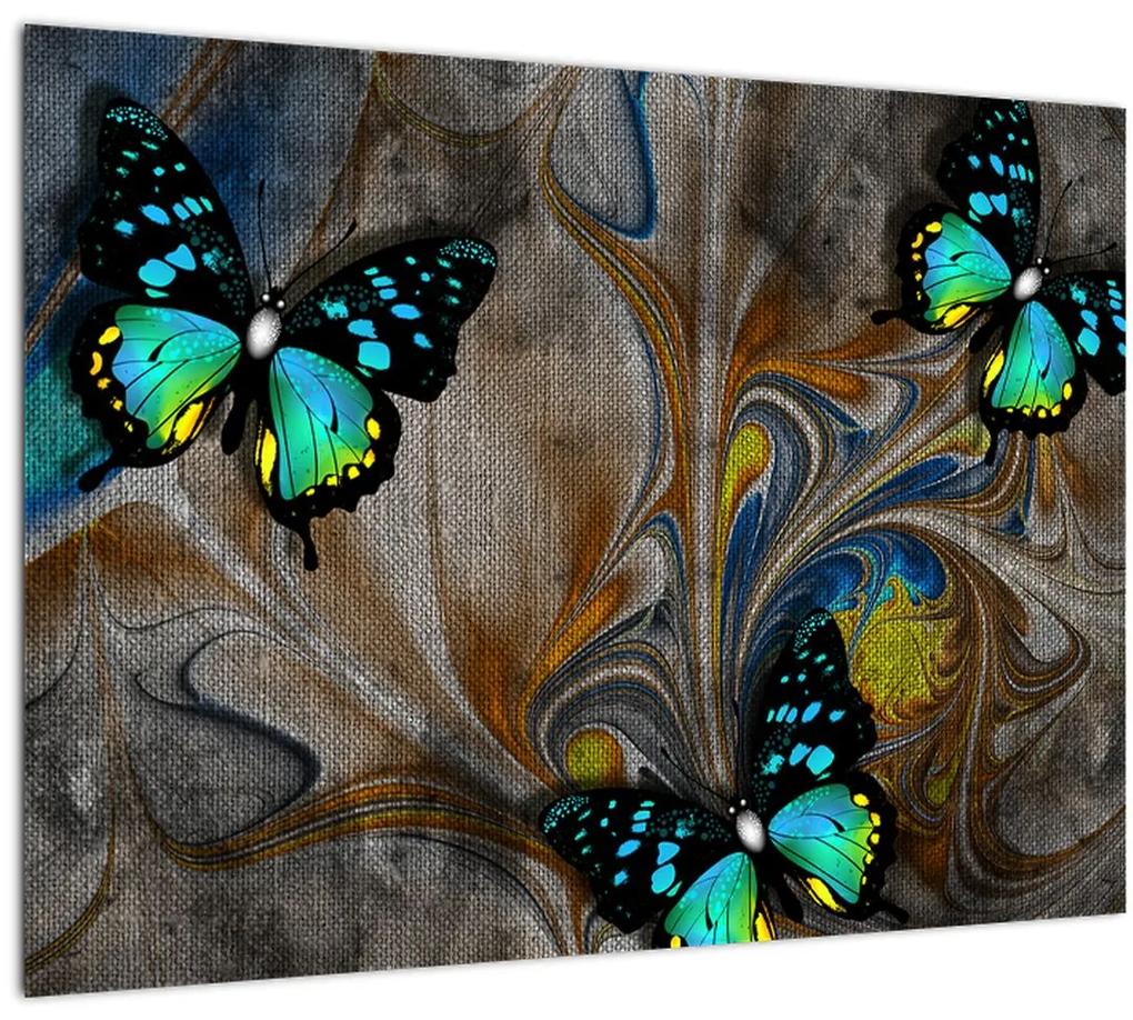 Skleněný obraz - Zářiví motýli na skleněný obraze (70x50 cm)