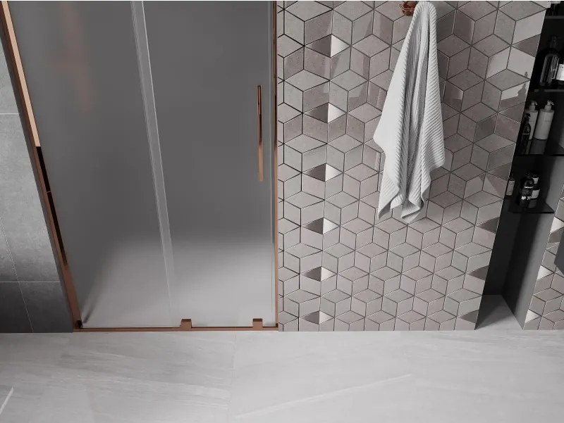 Mexen Velar L, posuvné sprchové dveře do otvoru 90 cm, 8mm sklo námraza, růžové zlato, 871-090-003-31-60