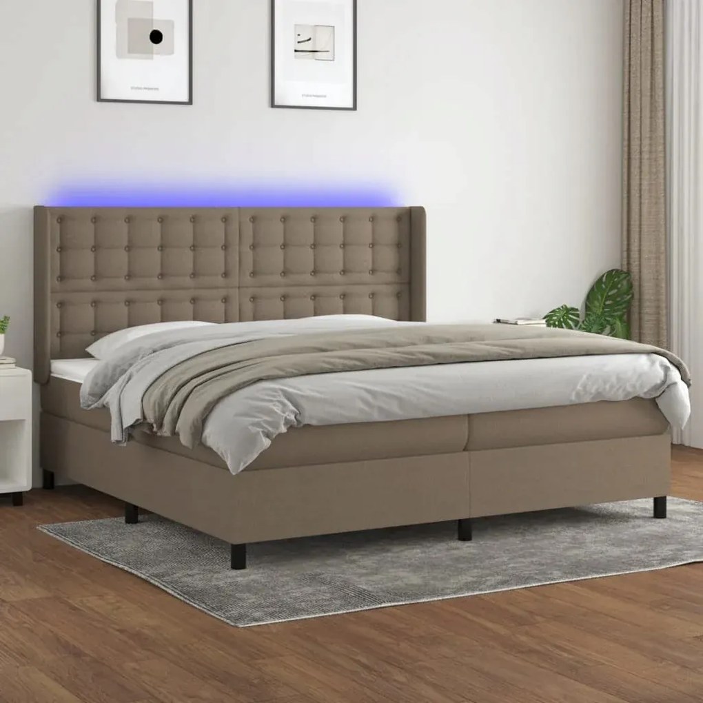 Box Spring Postel S Matrací A Led Textil Taupe tlačítka 200 x 200 cm