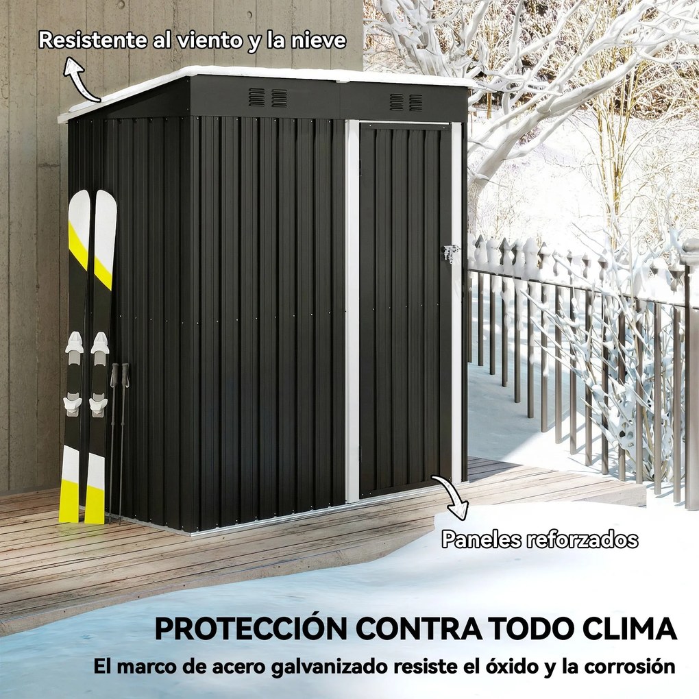Outsunny venkovní pozinkovaný zahradní domek 1,37 m², 163 x 90 x 179 cm (šířka x hloubka x výška) – uzamykatelné dveře, větrací otvory, úložný prosto…