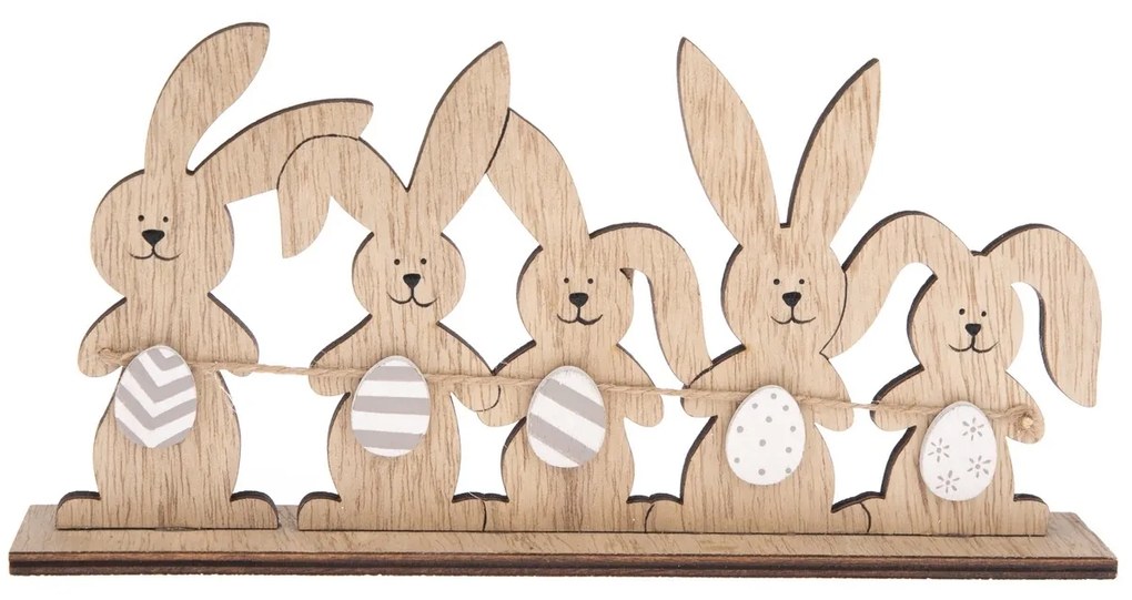 Dřevěná dekorace Velikonoční zajíčci hnědá, 10,5 x 22 x 3,5 cm