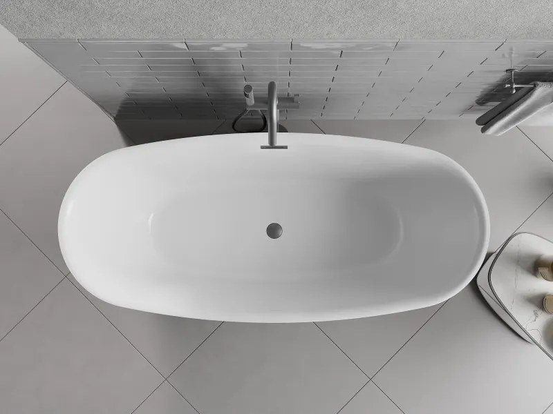 Mexen Luvo Slim, volně stojící vana 170 × 75 cm, bílá lesklá, grafitový přepad, 52801707500-95