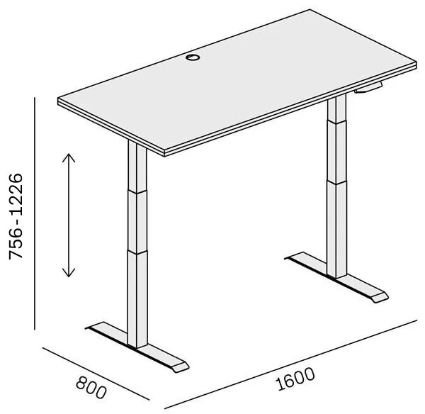 Výškově nastavitelný stůl SINGLE LAYERS, 160x80 cm, 2 motory, bílá