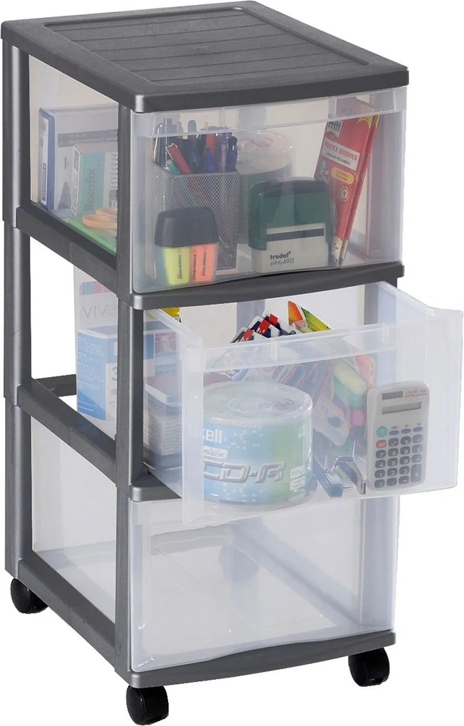 SUNDIS Úložný box se 3 zásuvkami, antracit, OFFICEMIX - MAXI