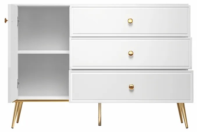ML FURNITURE Komoda - GOLDIN 05, lesklá bílá/matná bílá