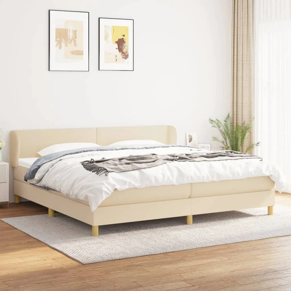 Box spring postel s matrací krémová 200x200 cm textil 3126674