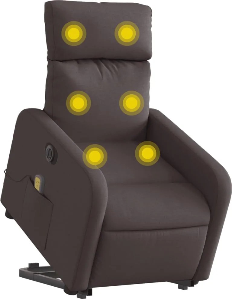 Elektrické zvedací masážní polohovací křeslo tmavě hnědé textil 3206731
