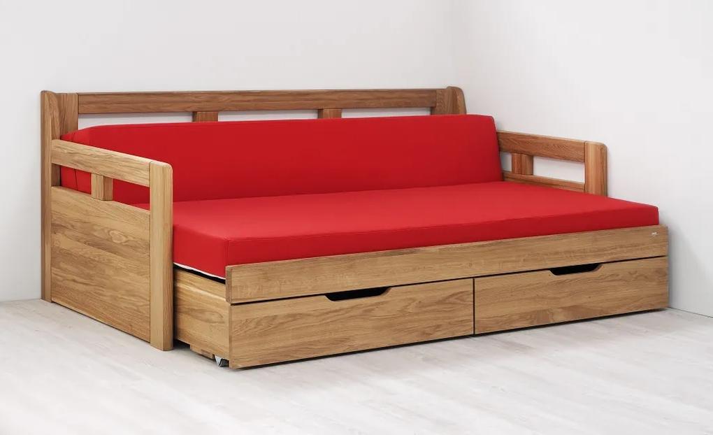BMB Tandem Harmony rozkládací postel s područkami - buk Moření: Bělená, Provedení: Buk průběžný, Typ: oblé rohy, Rozměr: 80/160 x 200 cm