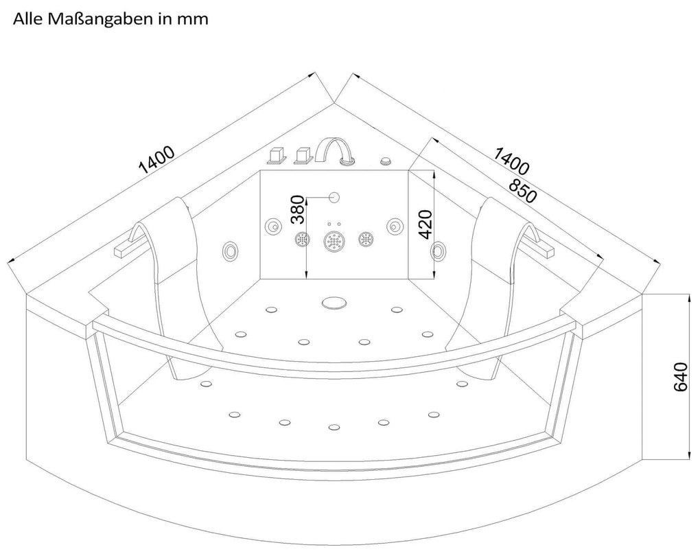 ATLANTIC L Vířivá vana se světelnou terapií - 140 x 140 cm