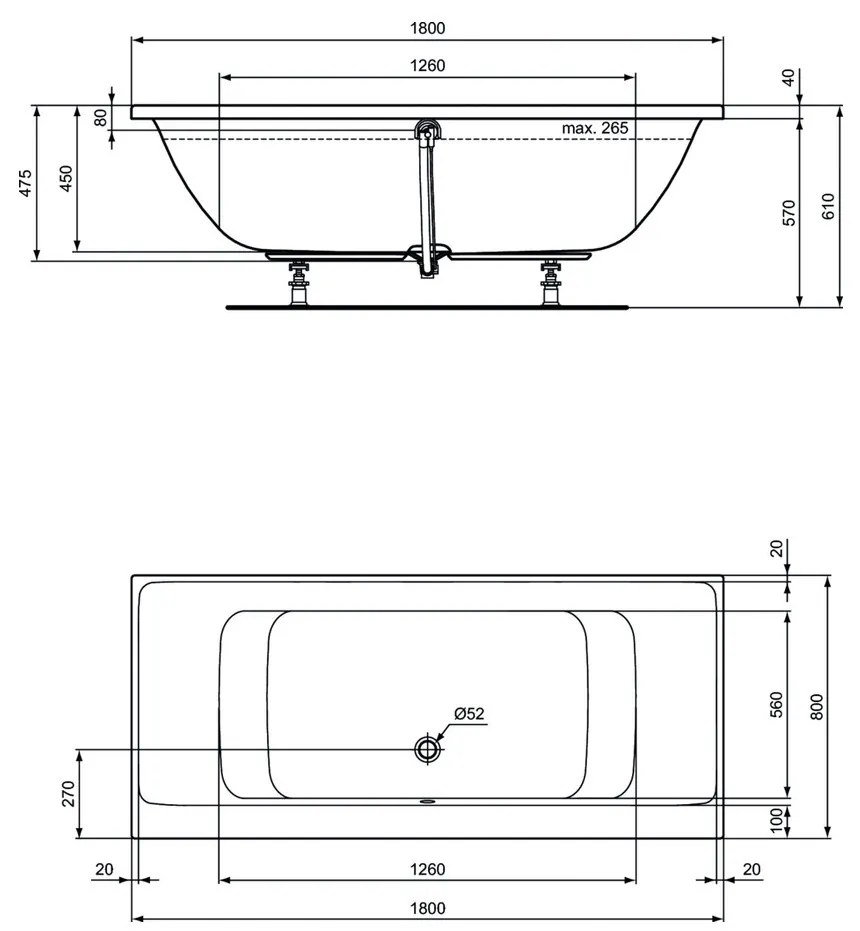 Ideal Standard Connect Air - Vana DUO 1800 x 800 mm, Bílá, E106701