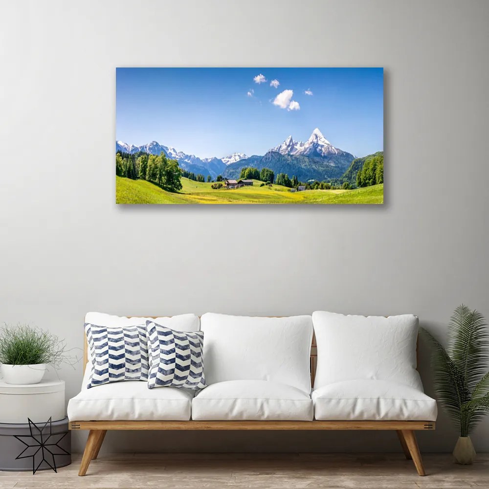 Obraz na plátně Pole Stromy Hory Krajina 125x50 cm