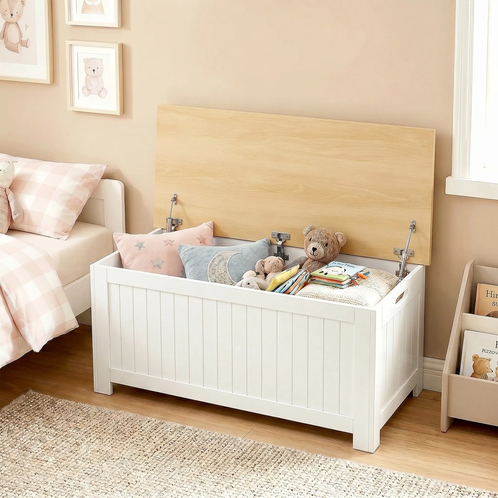 HOMCOM úložný box 90 l s víkem Všestranný box s bezpečnostními panty 80,5x40x46,4 cm Přírodní a bílá