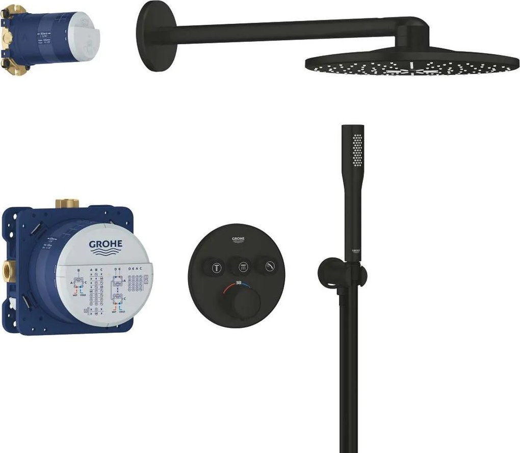 Grohe Precision SmartControl - Sprchový set s termostatem pod omítku, průměr 31 cm, 2 proudy, matná černá 348742430