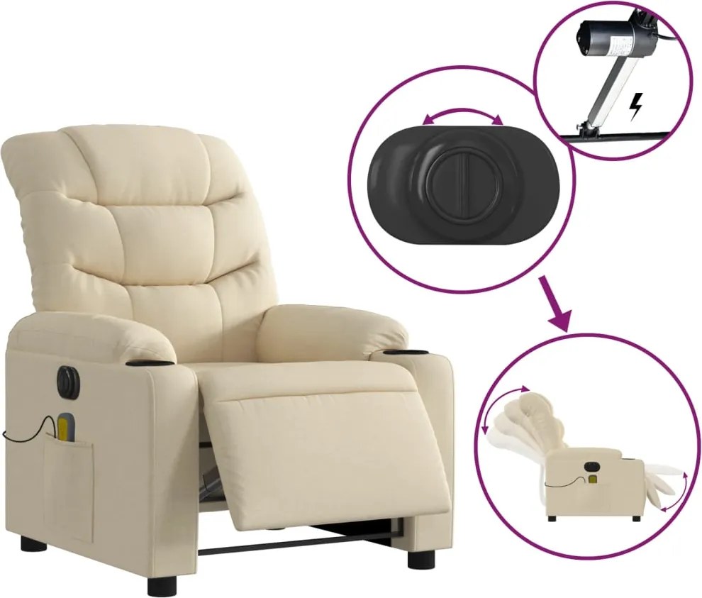 Elektrické masážní polohovací křeslo krémové textil 3206644