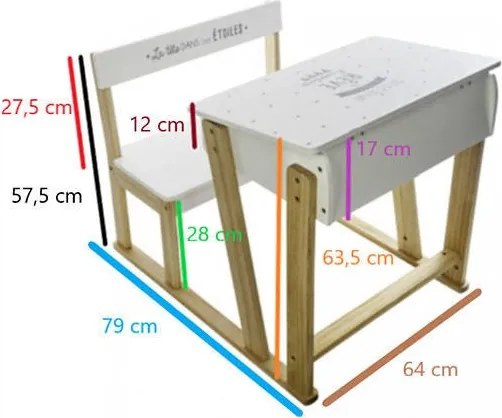 Dřevěný bílý stoleček se židličkou pro děti, 79x58x64 cm