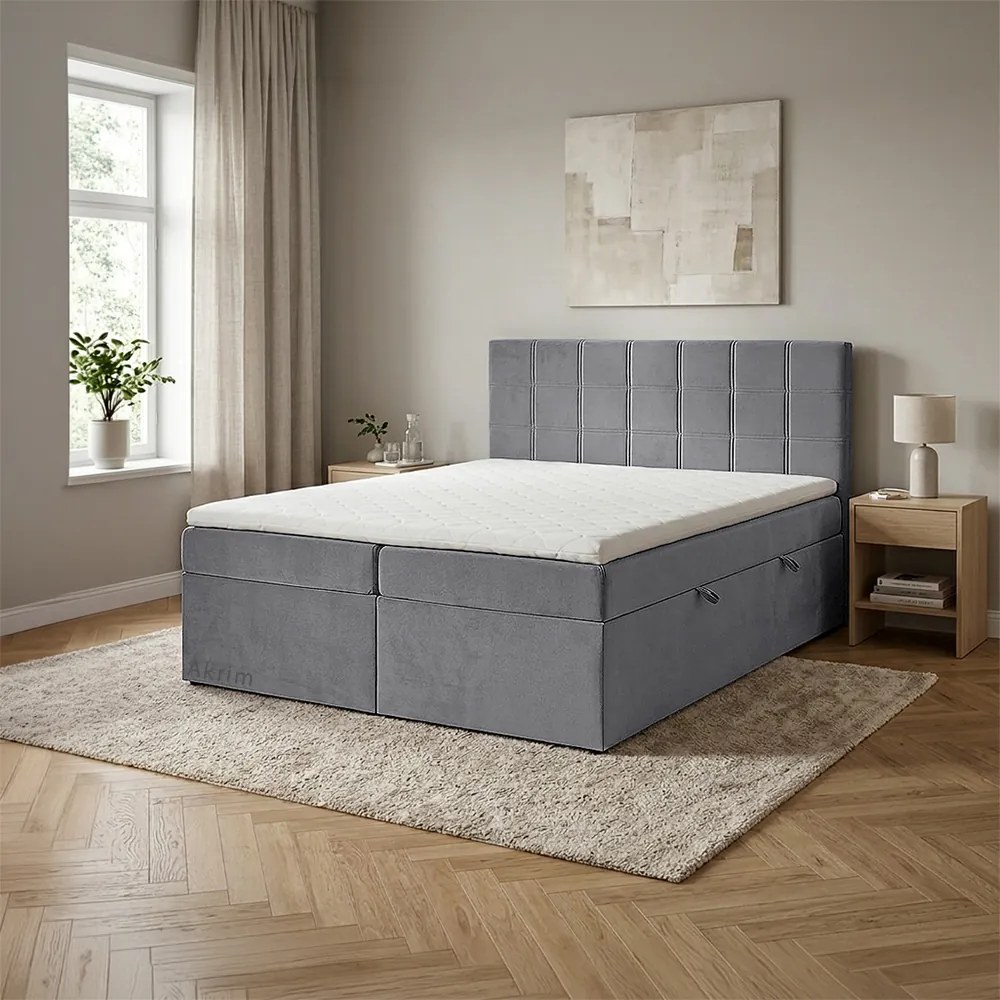 Manželská postel dvoulůžko BOXSPRING | čelo SOFT | 160x200 | alfa 19 šedá studená