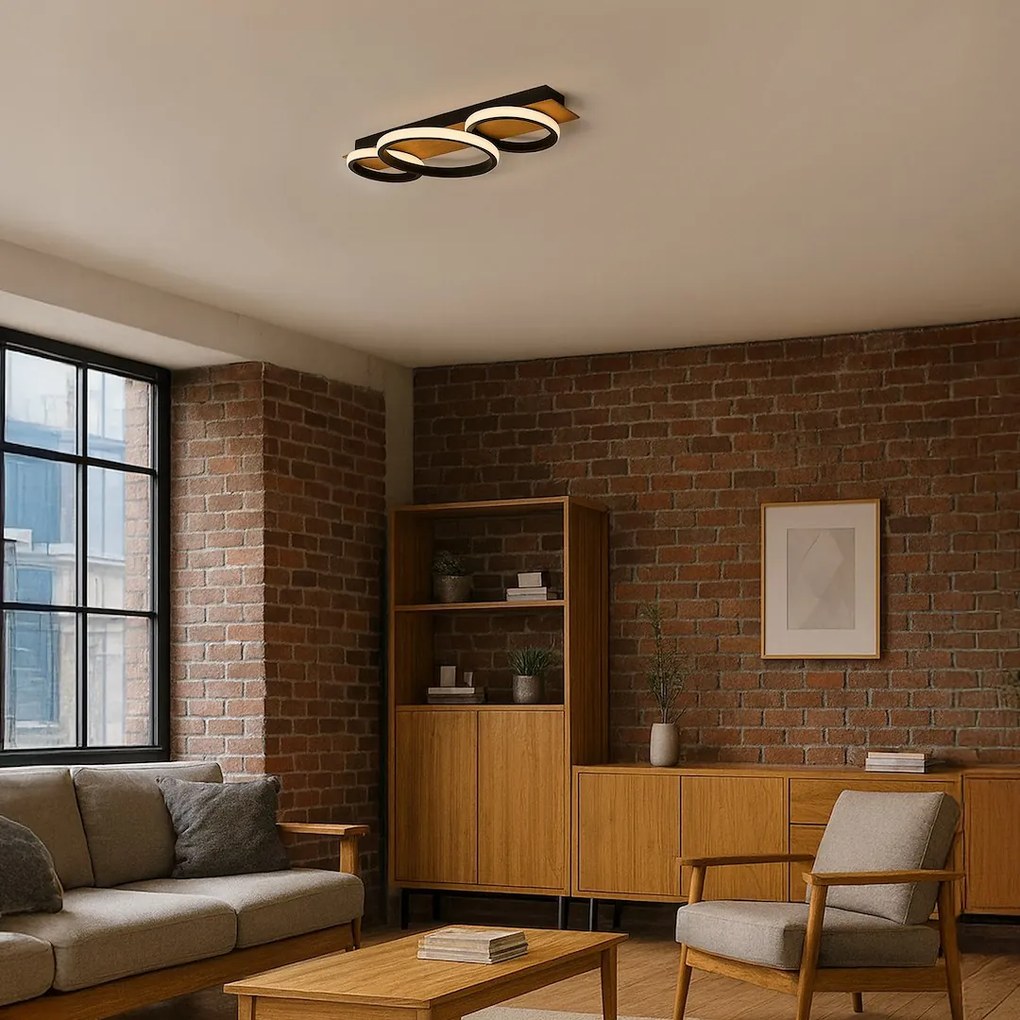 Stropní LED svítidlo Rowena, 3x LED 18w, 4000k, b/imitace dřeva