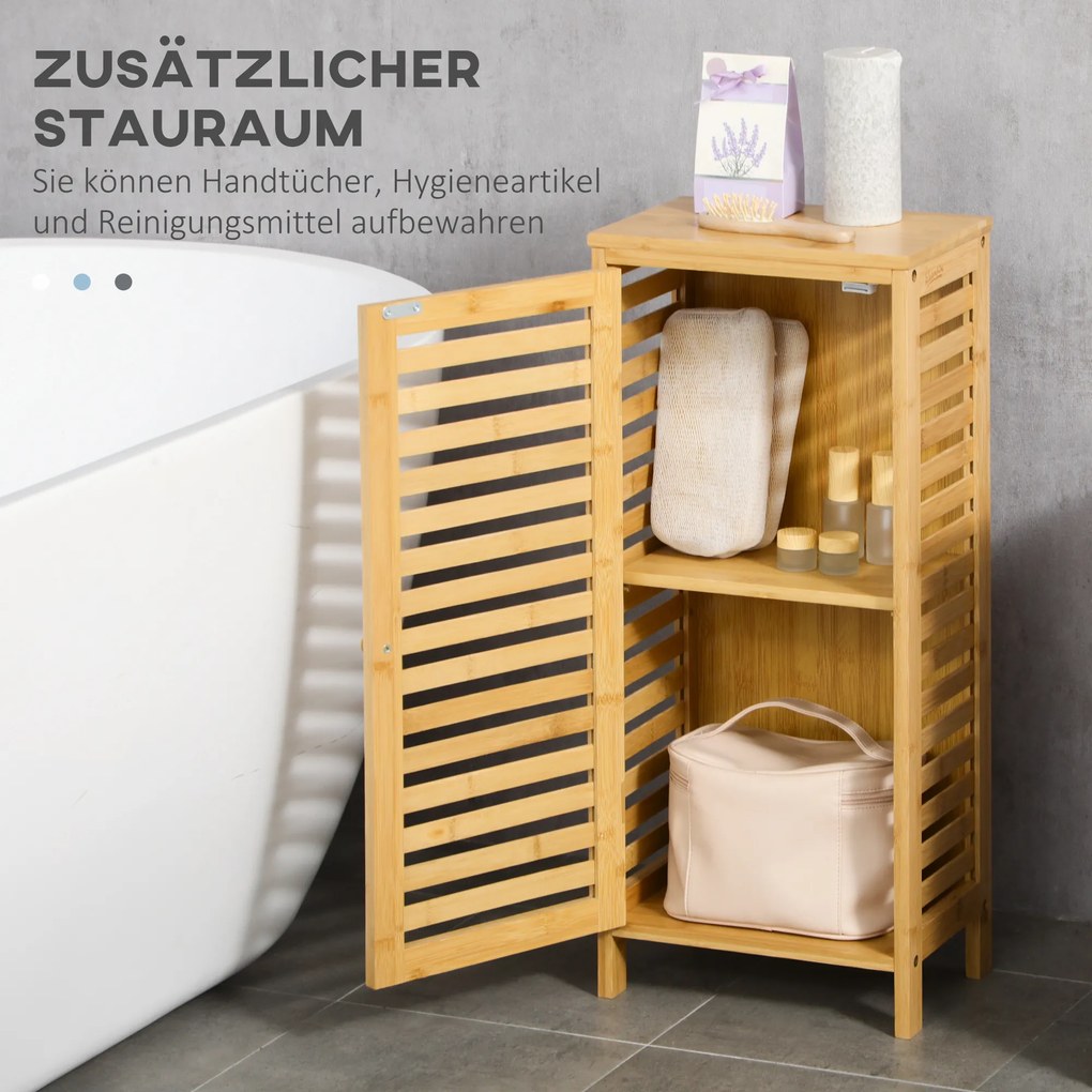 kleankin koupelnová skříňka boční se žaluziovými dvířky, 2 přihrádky, úložný prostor, přírodní, 30x19,9x70cm| Aosom