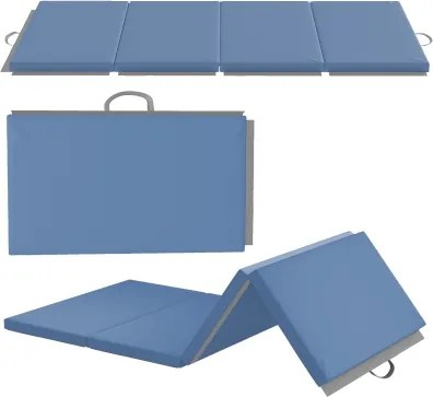 HOMCOM gymnastická podložka pro jógu, pilates a fitness, 4dílná skládací s rukojetí, syntetický potah, 180 x 80 x 5 cm, světle modrá