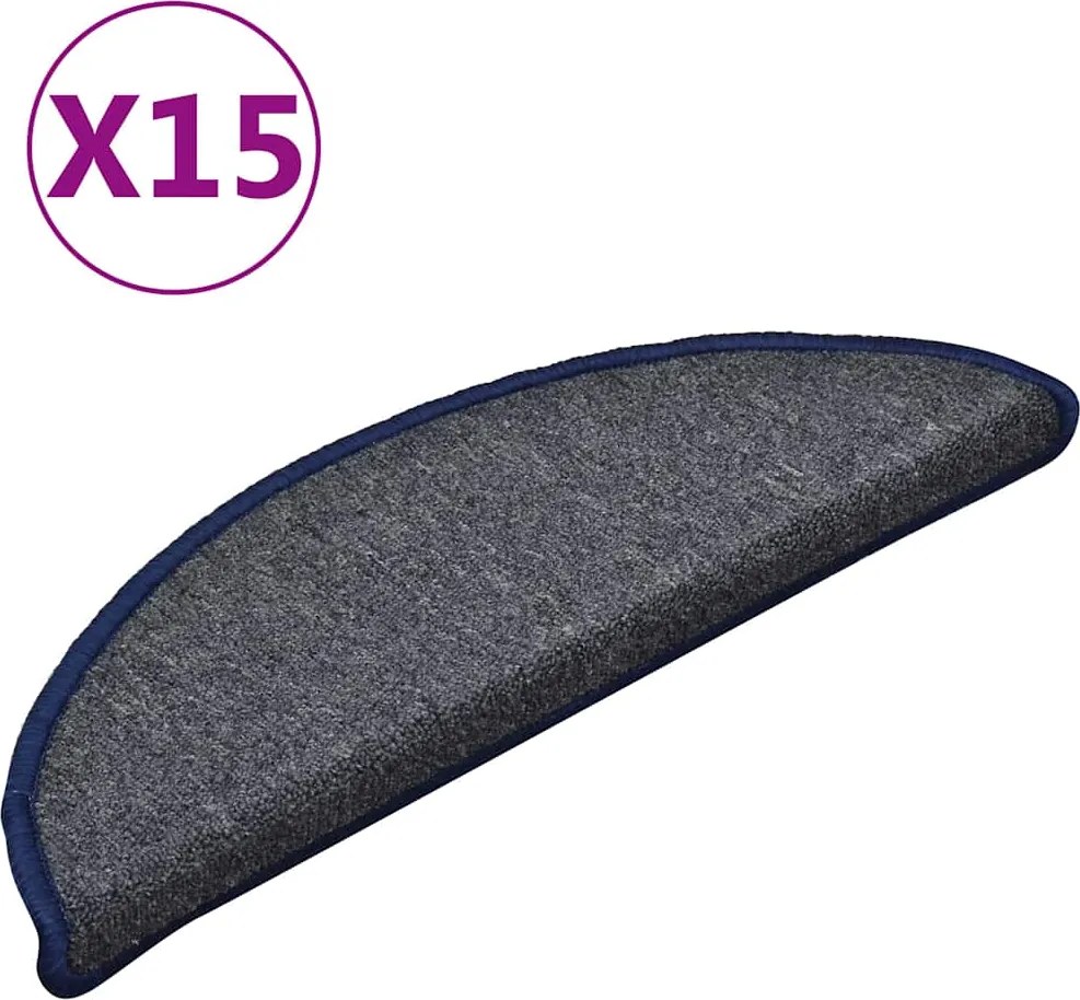 Schodové rohože 15 ks 56 x 17 x 3 cm tmavě šedé a modré, půlkulaté 322364
