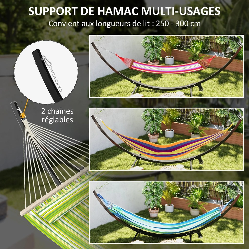 Outsunny Kovový Stojan na Hammock s Kolíky, Nosnost Stojanu Max 150 kg s Řetězy a Háčky, pro Venkovní i Vnitřní Použití, 337 x 118 x 118 cm Černý | Ao