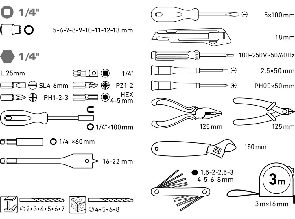 Aku vrtací šroubovák, BRUSHLESS, 12V Li-ion s nářadím, sada 46ks
