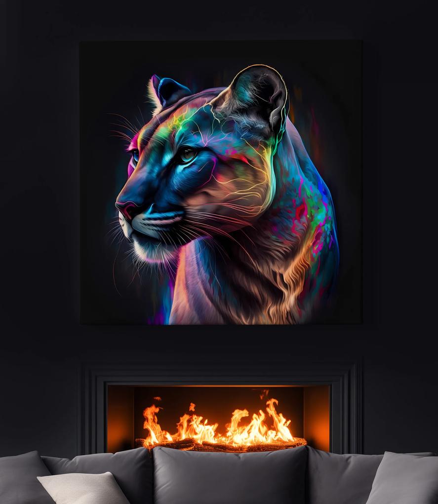 Obraz na plátně - barevná puma (černý panter) FeelHappy.cz Velikost obrazu: 100 x 100 cm