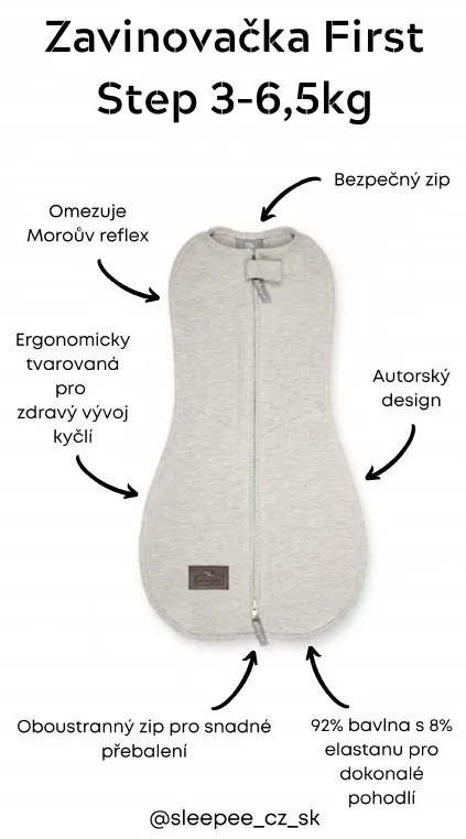 Sleepee Bavlněná zavinovačka od 3 kg  BOHO, PÍSKOVÁ + čepička ZDARMA