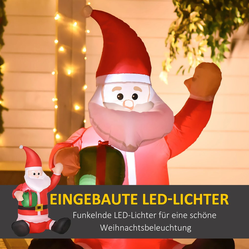 Aosom Santa Claus Vánoční dekorace, 1,2 m, samofukovací, LED, včetně ventilátoru, červená + bílá