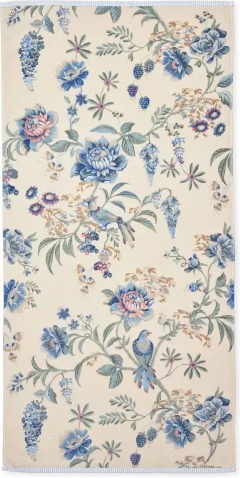 Pip Studio ručníky z bavlněného froté Secret Garden, bílo-modré (Luxusní ručníky z bavlněného froté v designu Secret Garden v bílo-modré barvě)