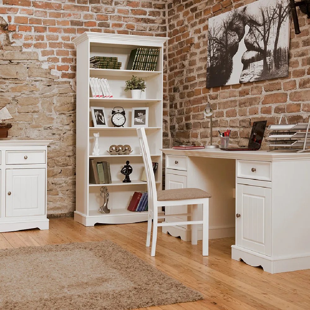 Massive home | Bílá knihovna Belluno Elegante z masivu s bílou deskou