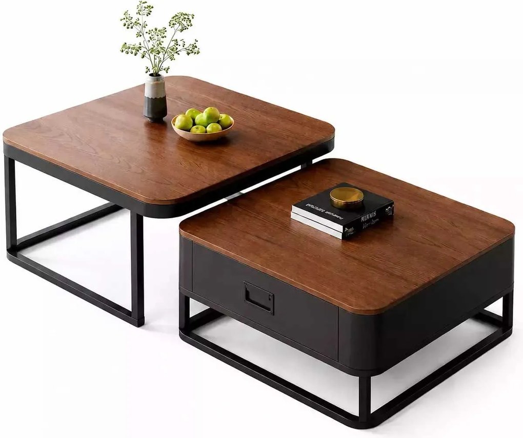 LuxuryForm DESIGN Konferenční stolek DENVER 70 × 70 / 60 × 60 cm – dřevo / dřevo (set 2 ks)