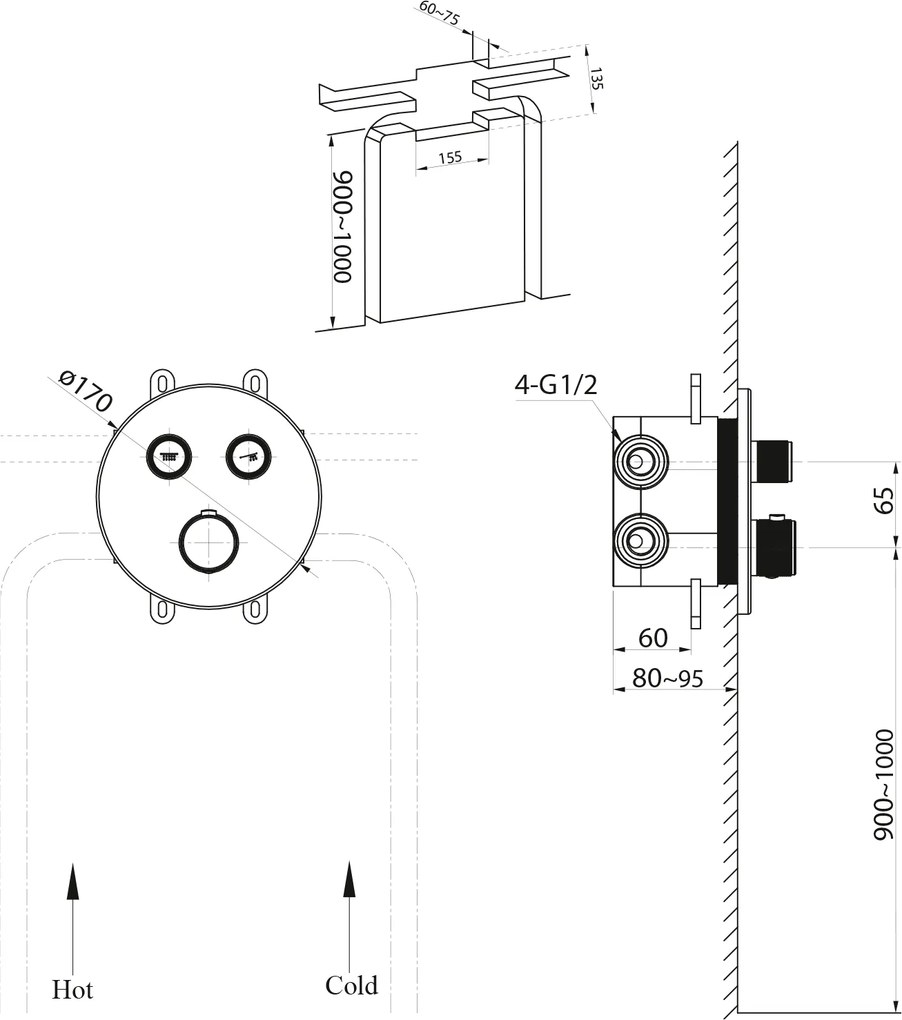 Sapho SMART SELECT podomítková sprchová termostatická baterie box 2 výstupy černá mat RP032B