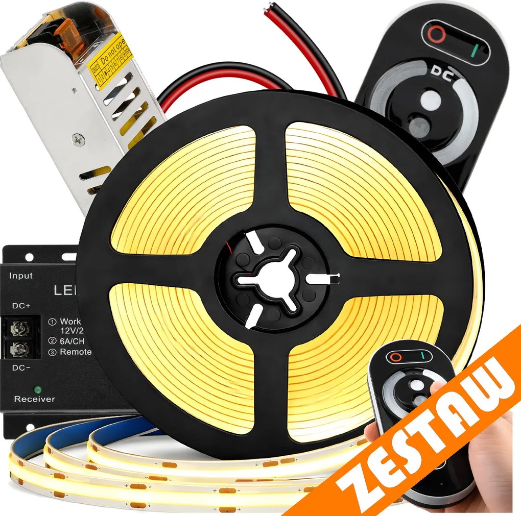 Sada LED neonové COB pásky 12V 5m 4000K 60W - zdroj + ovladač