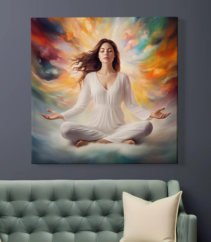 Obraz na plátně - Meditace, žena v bílých šatech FeelHappy.cz Velikost obrazu: 120 x 120 cm