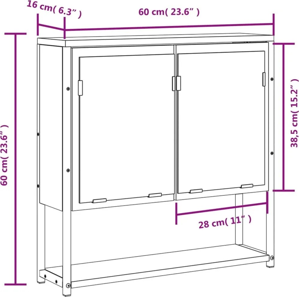 vidaXL Koupelnová skříňka se zrcadlem 60x16x60 cm kompozit [842424] Barva: dub sonoma