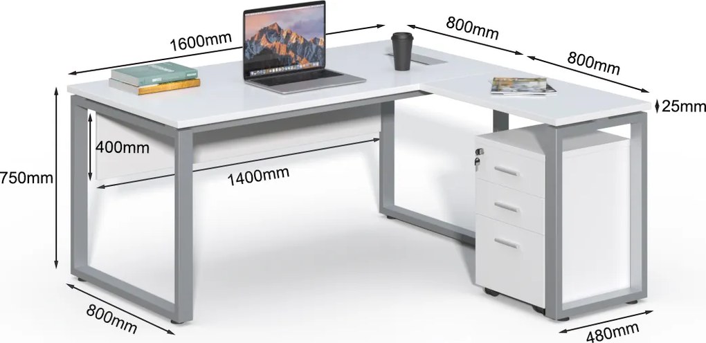 Rohový kancelářský stůl s kontejnerem Houseland Prime Home 01 160 cm bílý