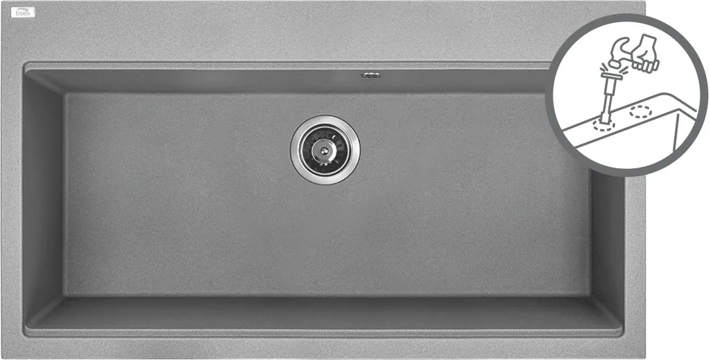 Laveo Tau, 1-komorový granitový dřez 900x500x215 mm, šedá, LAV-SBT_5109