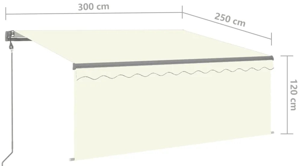 vidaXL Marketos Automatická zatahovací markýza s roletou 3 x 2,5 m krémová
