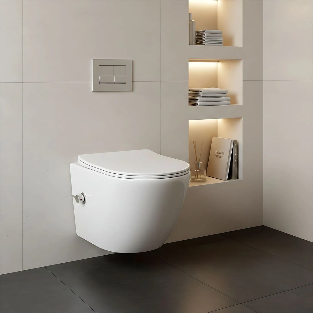 Závěsný WC komplet bez okraje s funkcí bidetu REA CARLO LUX RIMLESS, včetně SoftClose sedátka, bílá