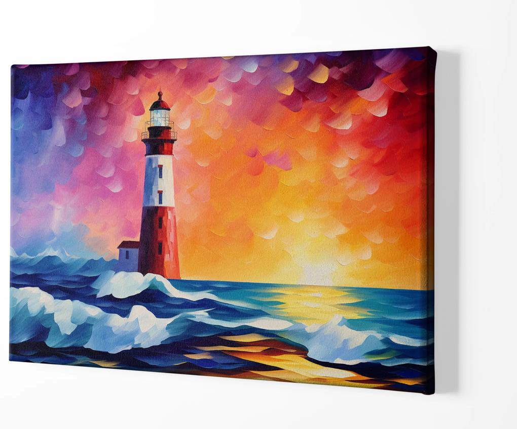 Obraz na plátně - Opuštěný maják a barevný západ slunce FeelHappy.cz Velikost obrazu: 60 x 40 cm