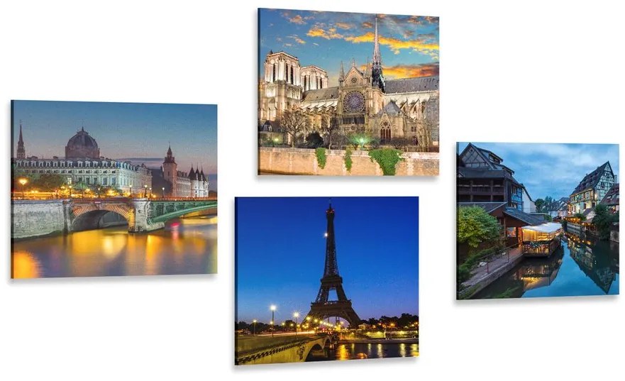 Set obrazů romantický noční Paříž