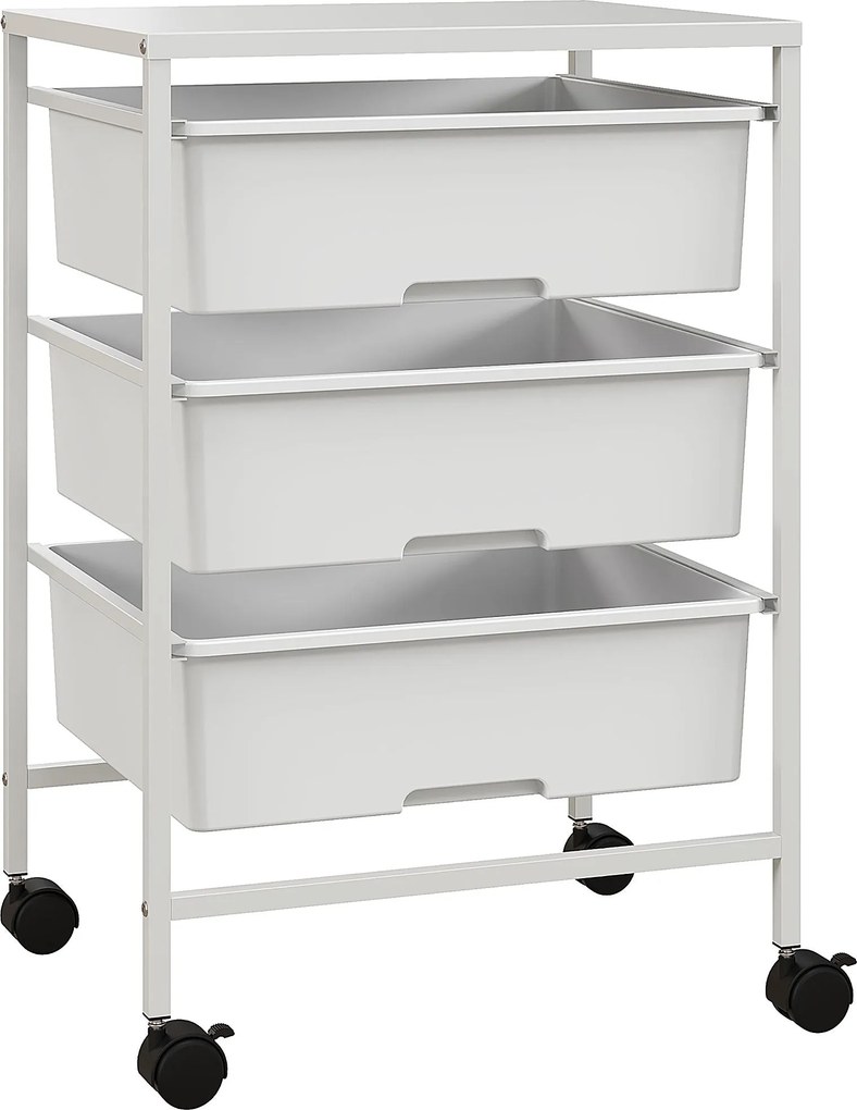 HOMCOM Kolečkový Úložný Vozík 3-Tier Kuchyňský Vozík se 3 Košíky pro Skladování a Ocelovým Rámem do Jídelny a Koupelny 40,8x33,5x60,5 cm Bílý | Aosom