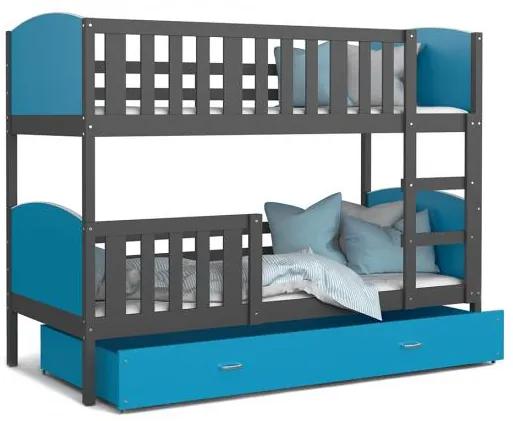 DOBRESNY Dětská patrová postel TAMI 80x190 cm s šedou konstrukcí v modré barvě