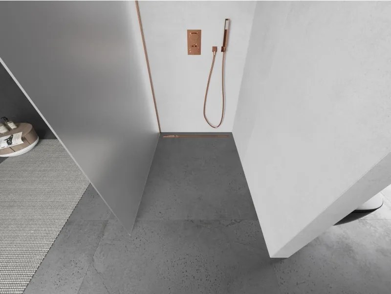 Mexen Kioto, sprchová zástěna Walk-In 100 x 200 cm, 8mm sklo námraza, měděný matný profil, 800-100-101-65-30