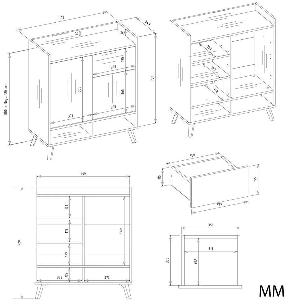 Komoda COLIN 2D1S bílá